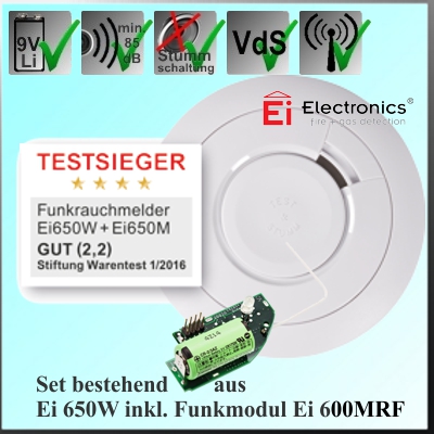 Rauchwarnmelder inkl. Funkmodul EI650W mit EI600mrf - Brandschutz ...